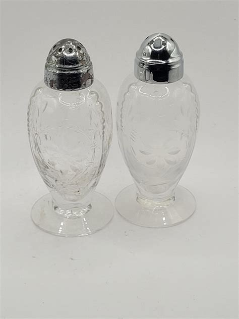 Vintage Waverly Heisey Crystal Cut Glass Salt And Pepper Shaker Set Etsy
