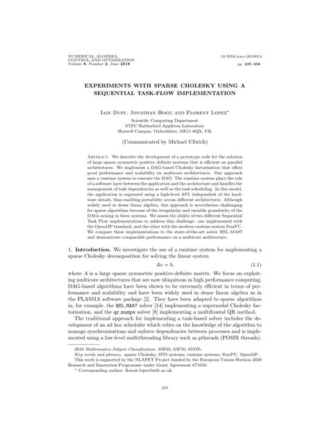 Pdf Experiments With Sparse Cholesky Using A Sequential Task Flow