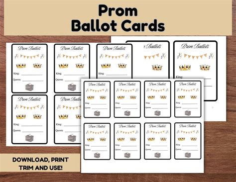 Prom King And Queen Voting Ballots Printable Voting Cards Pdf Prom