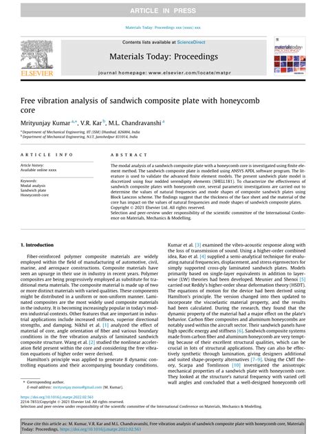 Pdf Free Vibration Analysis Of Sandwich Composite Plate With Honeycomb Core
