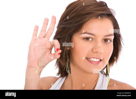 Casual Woman Ok Sign Stock Photo Alamy