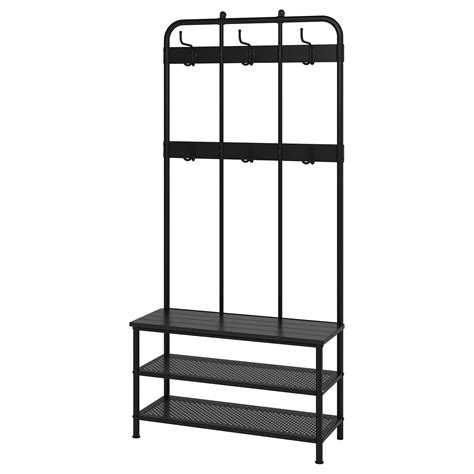 Pinnig Coat Rack With Shoe Storage Bench Black 193x37x90 Cm Ikea Uk