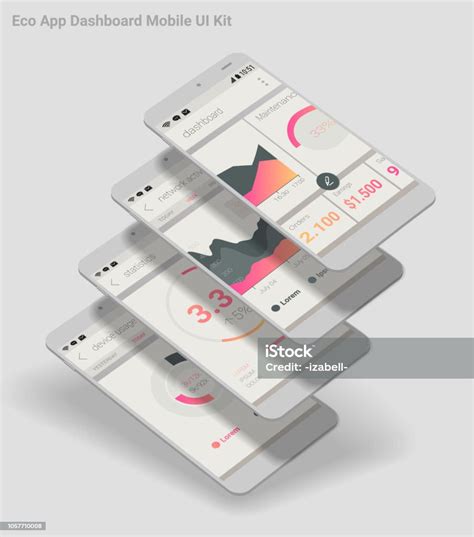 평면 디자인 3d 모형으로 응답 관리 대시보드 Ui 모바일 애플 리 케이 션 개념에 대한 스톡 벡터 아트 및 기타 이미지