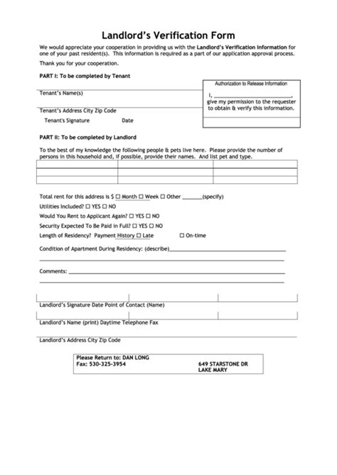 Top 8 Landlord Verification Form Templates Free To Download In Pdf Format