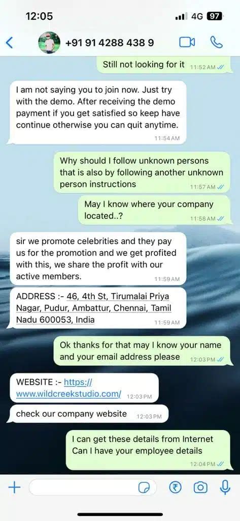 Fraudulent Scam Messages Using The Name Of Wild Creek Web Studio Wild