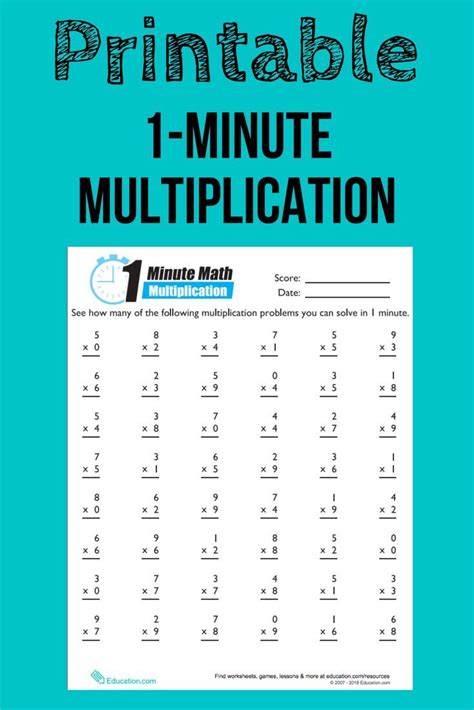 1 Minute Math Multiplication Interactive Worksheet