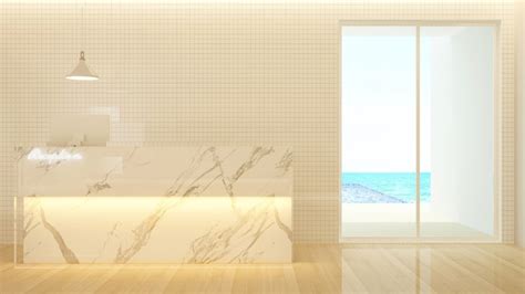 Premium Photo Counter Reception And Swimming Pool View