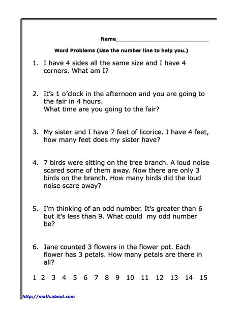 1st Grade Word Problems Worksheets Library