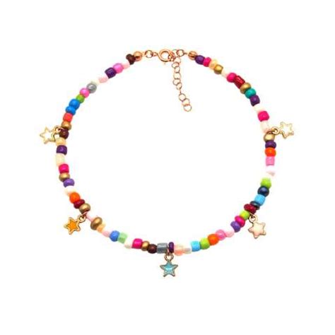 Cavigliera Perle Di Vetro Multicolor E Stelline Sabrinabi Alta