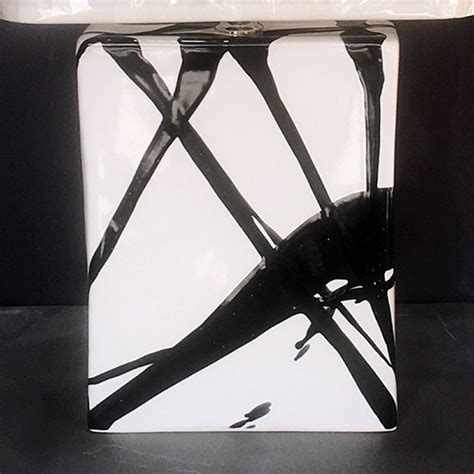 Artisan Craftedlarge Rectangular Lamp With Abstract Black On White Base