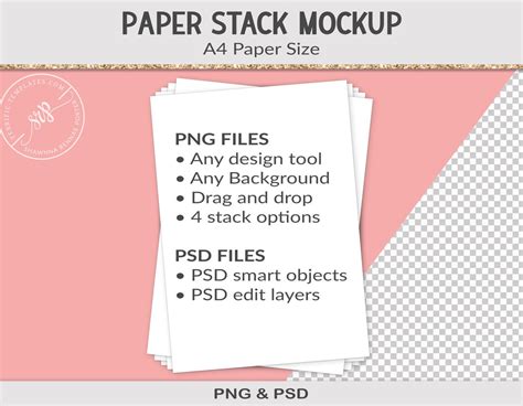 A4 Paper Stack Mockup Letter Size Paper Display Template Digital Paper Preview Editable