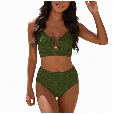 Enyan Women 2pcs Halter Neck Bra Tops Thong Micro Bikini Set Swimwear