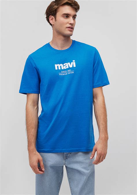 Mavi Logo Baskılı Mavi Tişört Mavi