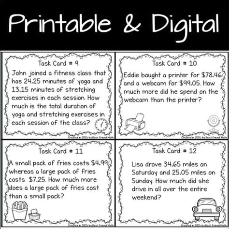 40 Task Cards Word Problems Adding And Subtracting Decimals