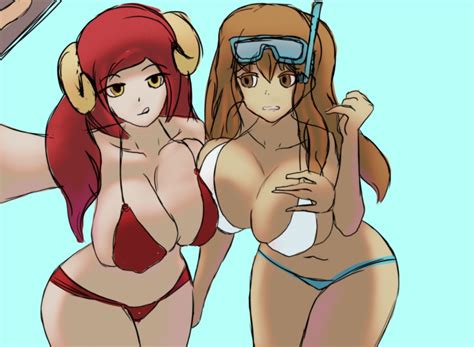 Rule 34 2girls Bikini Breasts Brown Hair Elle Hypixel Skyblock