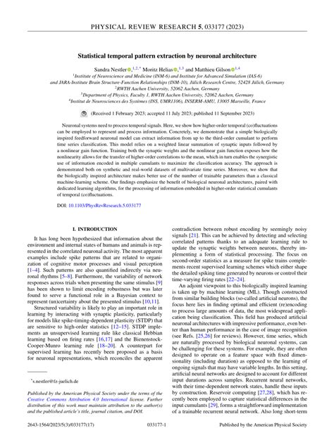 Pdf Statistical Temporal Pattern Extraction By Neuronal Architecture