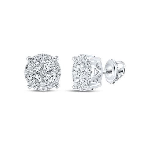 10kt White Gold Womens Round Diamond Cluster Earrings 12 Cttw Ebay