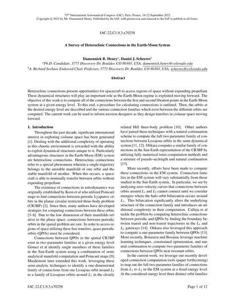 Pdf A Survey Of Heteroclinic Connections In The Earth Moon System