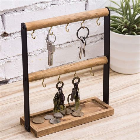 Wooden Key Display Rack With 9 Hooks Key Organizer Modern Etsy