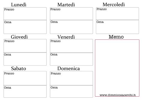 Modello Di Menu Settimanale Excel Meal Planner Template Weekly Menu
