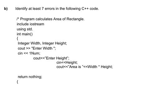 Solved B Identify At Least 7 Errors In The Following C