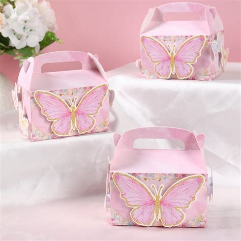4pcs Butterfly Candy Boxes Diy Box With Stickers Girls Favor Butterfly Decor Cookies Boxes