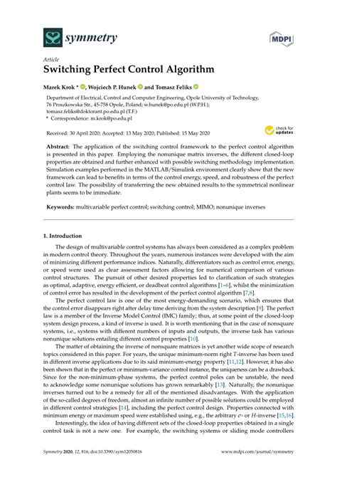 Pdf Switching Perfect Control Algorithm