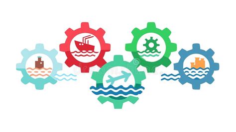 Naval Logistics Icon With Anchor Gears And Waves Vector Design