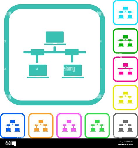 Computer Network Vivid Colored Flat Icons In Curved Borders On White