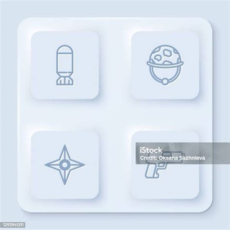 세트 라인 항공 폭탄 군사 헬멧 일본 닌자 수리켄과 권총 또는 총 흰색 정사각형 버튼 벡터 강철에 대한 스톡 벡터 아트 및 기타