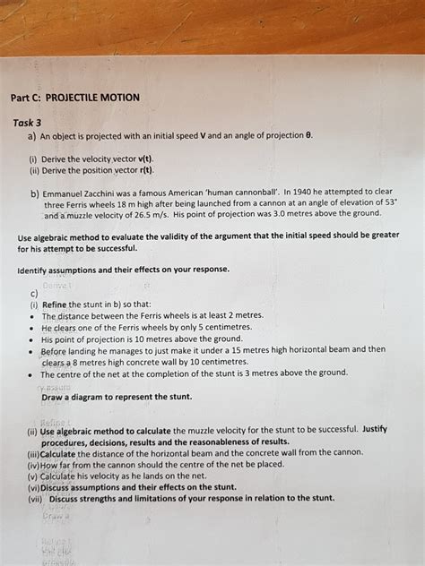 solved part c projectile motion task 3 a an object is
