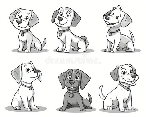 Cute Puppy Illustrations Monochrome Pet Graphics Art Ai Stock