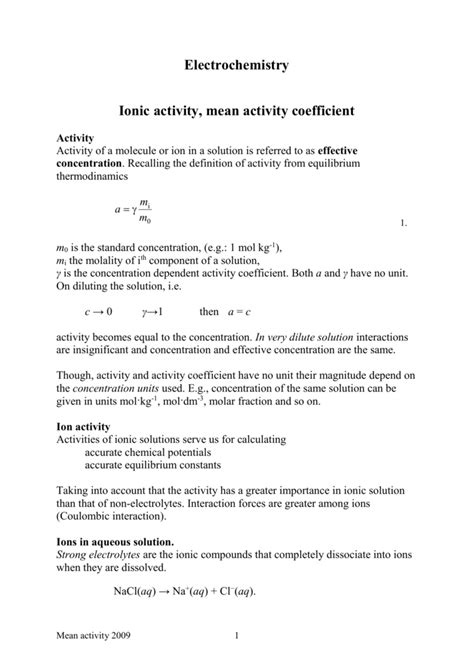 Ion Activity Mean Activity Coefficient