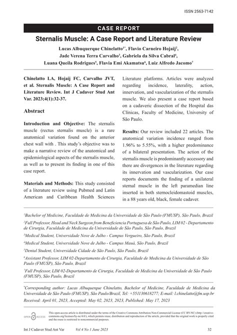 Pdf Sternalis Muscle A Case Report And Literature Review