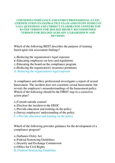 Certified Compliance And Ethics Professional Ccep Certification Exam