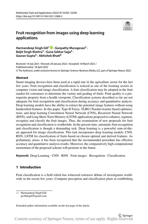 Fruit Recognition From Images Using Deep Learning Applications Request Pdf