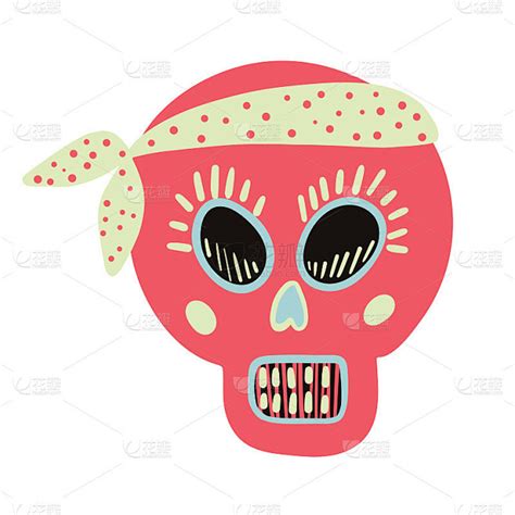 可爱的头骨在简单的手绘卡通涂鸦风格。