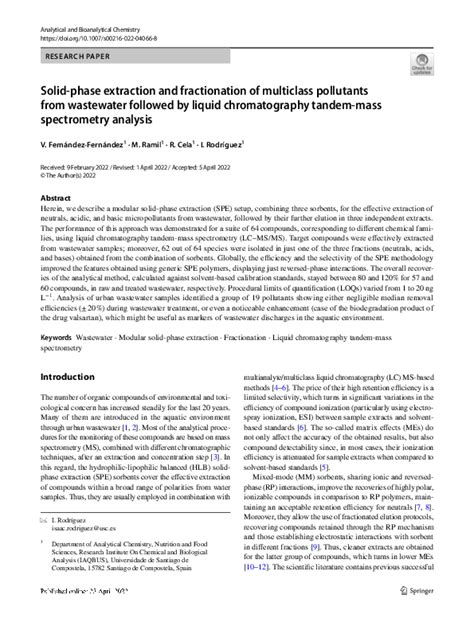 Pdf Solid Phase Extraction And Fractionation Of Multiclass Pollutants