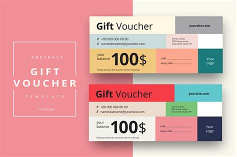 추상 선물 바우처 카드 템플릿입니다 현대 할인 쿠폰 또는 인증서 레이아웃 기하학적 모양 패턴 패션 밝은 배경 디자인 정보 샘플 텍스트와 벡터 고급에 대한 스톡 벡터 아트 및