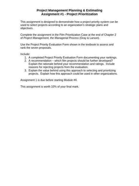 Assignment 1 Project Prioritization 1 Pdf