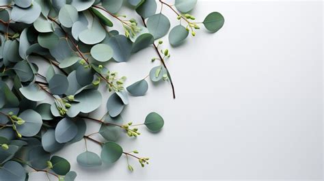 Premium Ai Image Eucalyptus Foliage Branch With Green Leaves Lay Flat