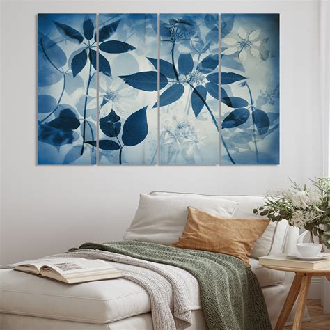 Gracie Oaks Vintage Botanicals Abstract Leaves Retro Blue Iv Abstract Botanicals Canvas Print