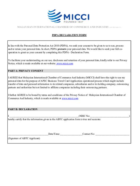 Fillable Online Pdpa Declaration Form Fax Email Print Pdffiller