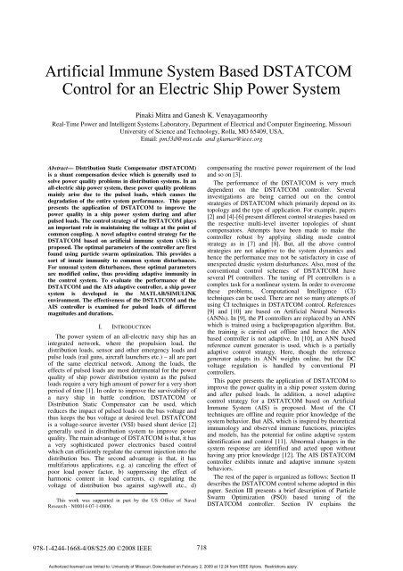 Artificial Immune System Based Dstatcom Control For An Rtpis