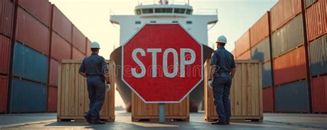 Two Customs Officers Block Cargo Ship With Giant Red Stop Sign Harsh