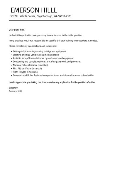 Driller Cover Letter Velvet Jobs