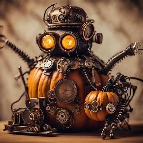 Premium Photo A Pumpkin Robot With A Face
