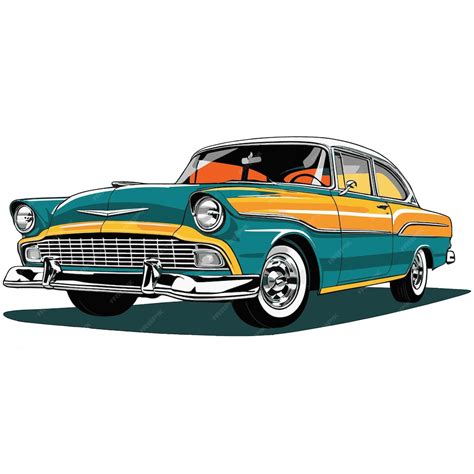 Retro Pop Art Car Illustration Vintage Teal Yellow Orange Car Vector