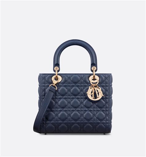 Medium Lady Dior Bag Black Grained Cannage Calfskin Dior