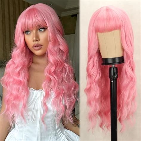 Probeauty Long Pink Wig Light Pink Wig For Women Synthetic